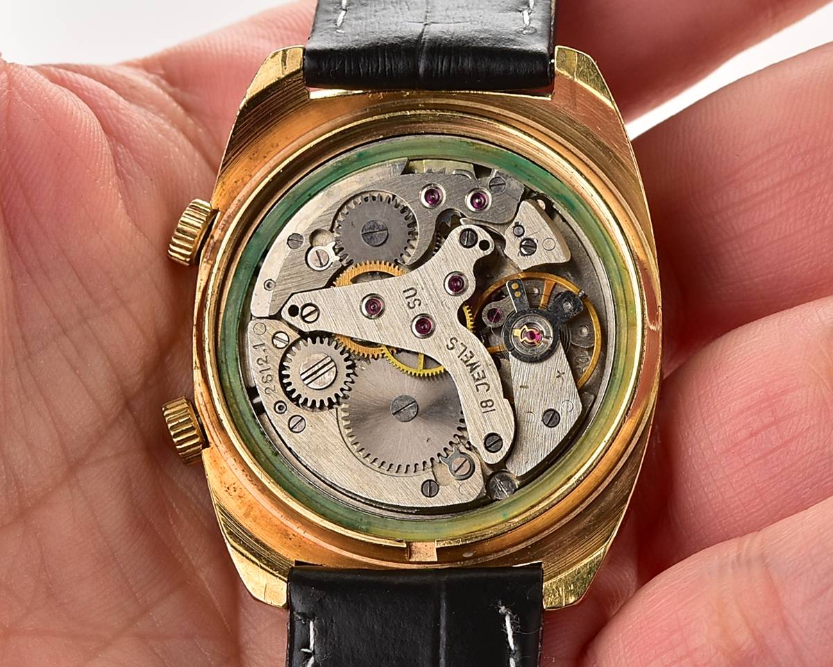 Soviet gold-plated POLJOT with alarm function - SovietWatchStore.com