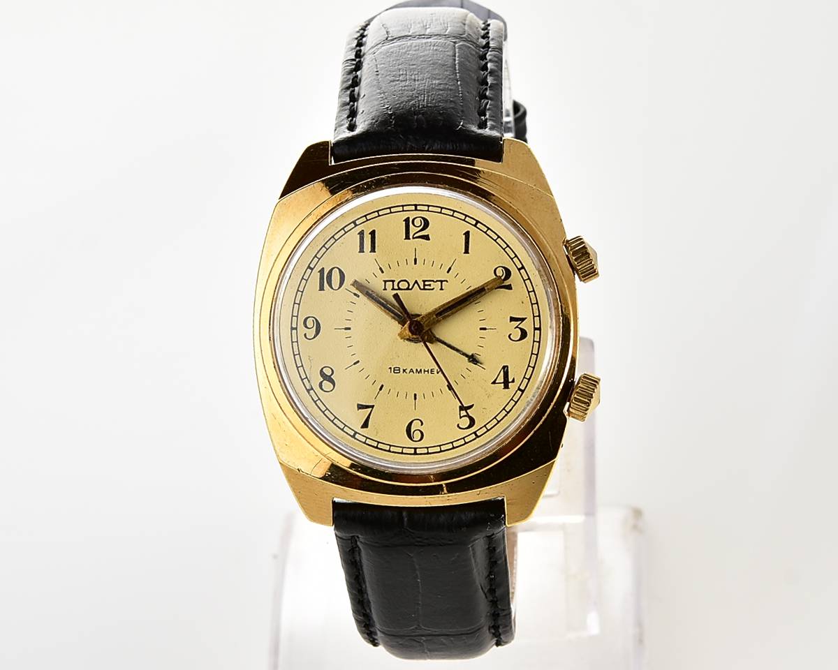 Soviet gold-plated POLJOT with alarm function - SovietWatchStore.com