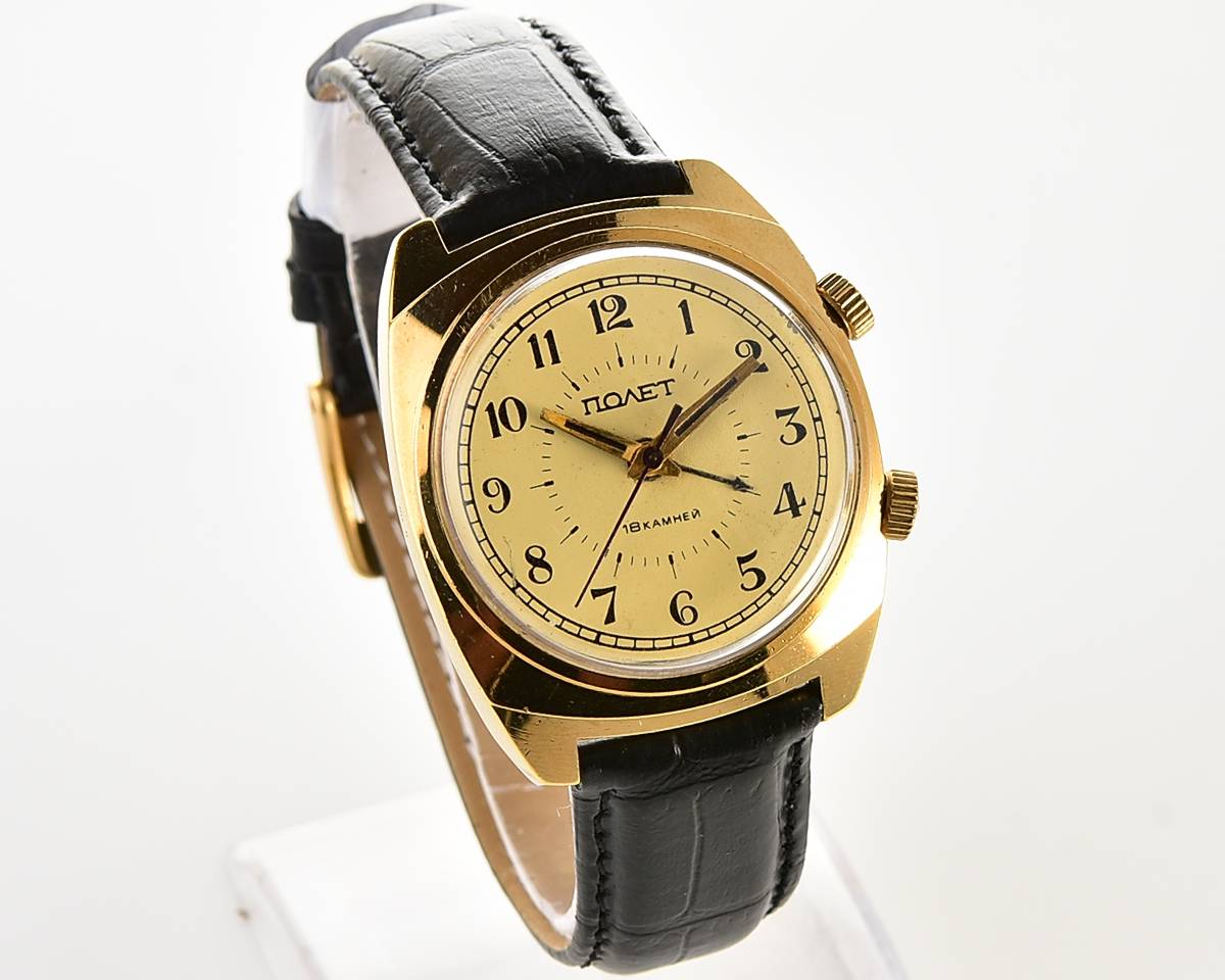 Soviet gold-plated POLJOT with alarm function - SovietWatchStore.com