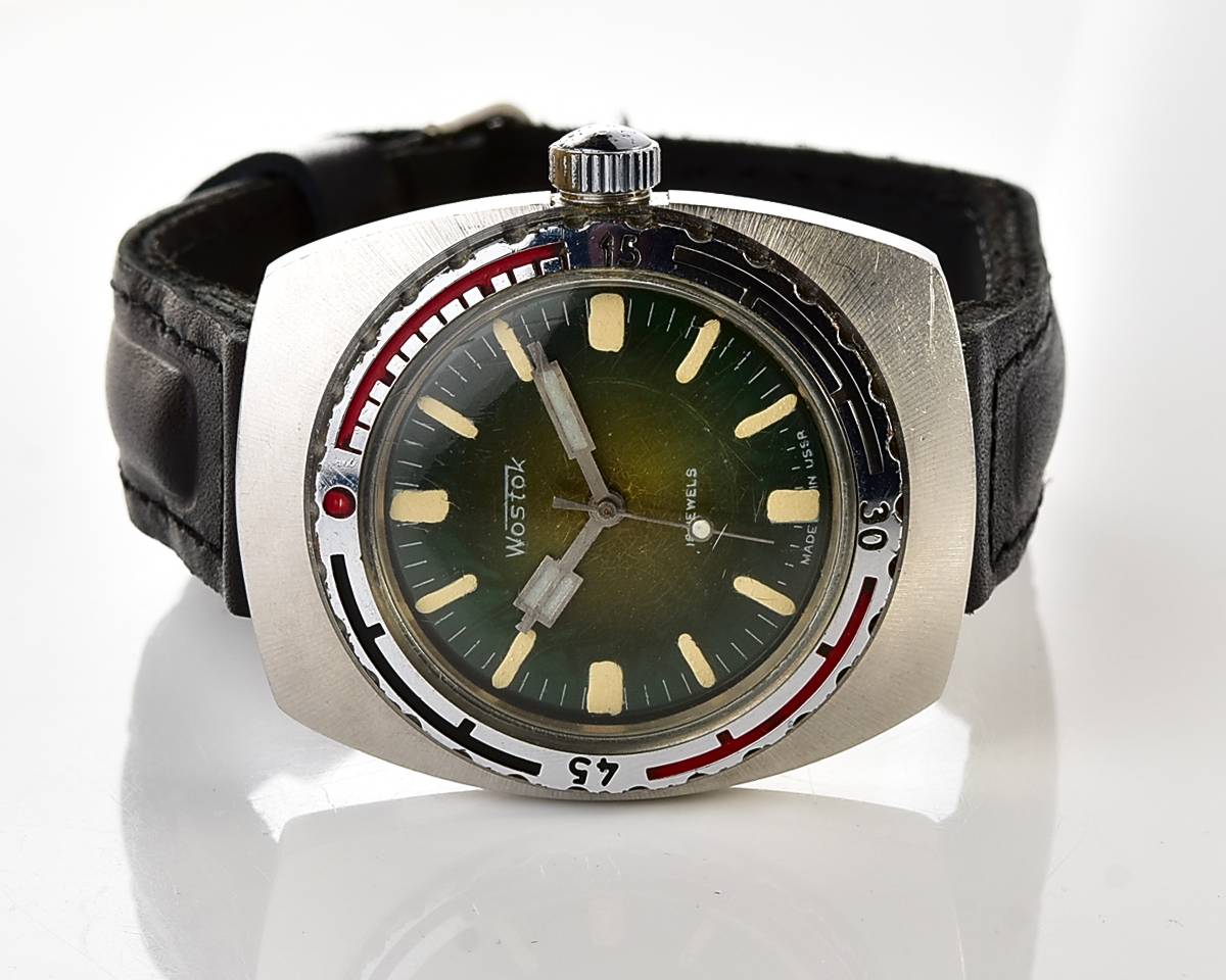 Soviet Vostok Amphibia watch, stainless steel tonneau case & Ф-shaped ...