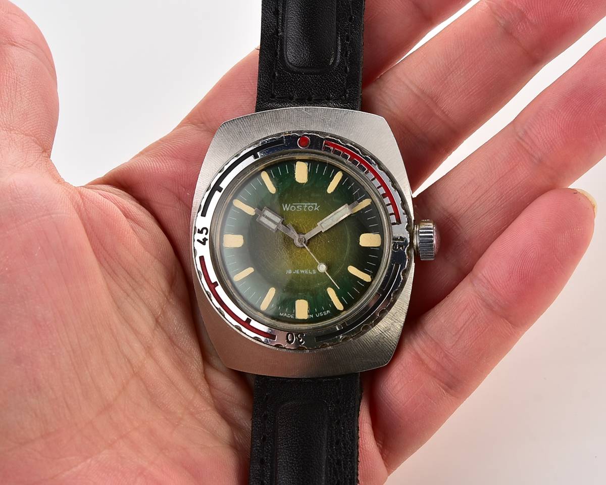 Soviet Vostok Amphibia watch, stainless steel tonneau case & Ф-shaped ...