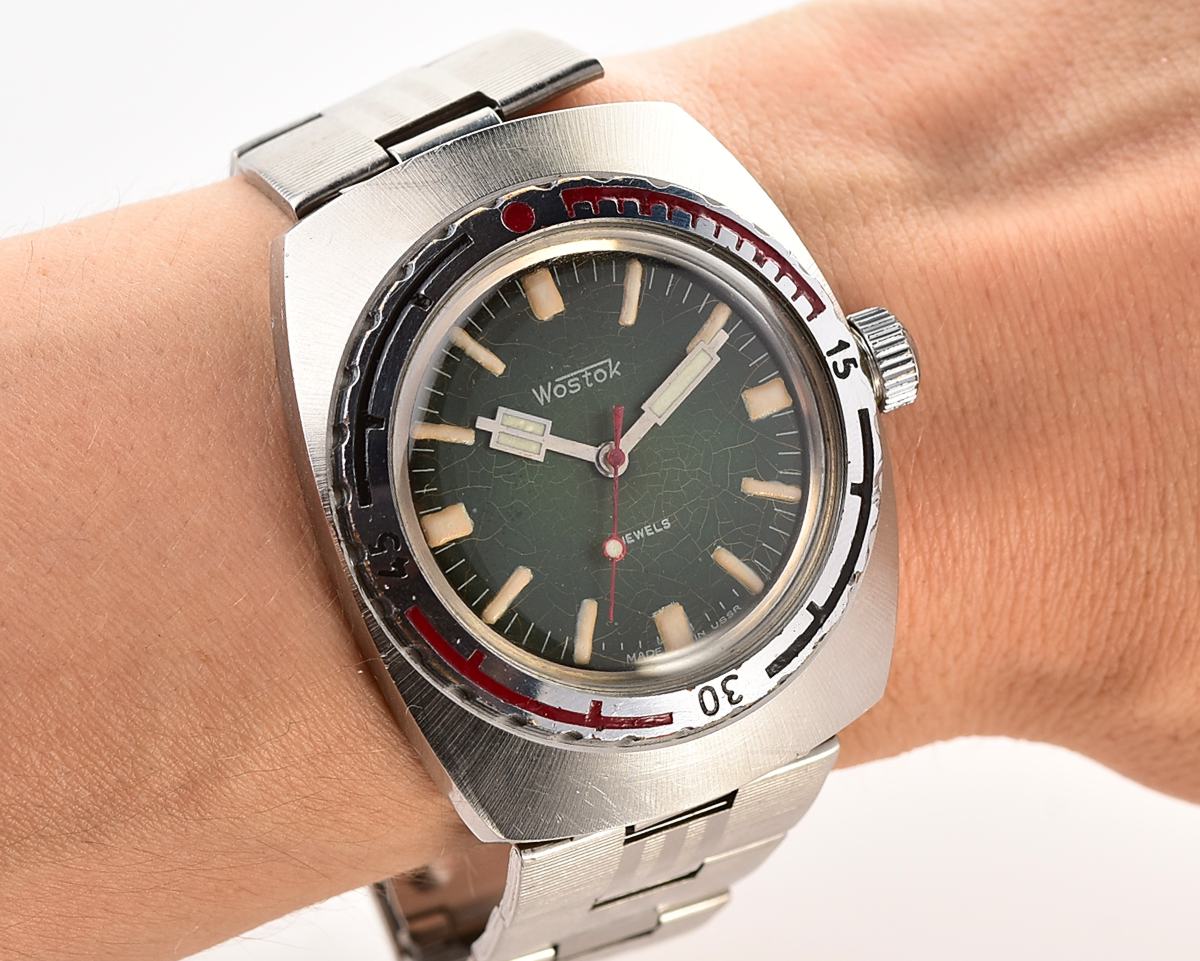 Soviet Vostok Amphibia watch, stainless steel tonneau case & Ф-shaped ...