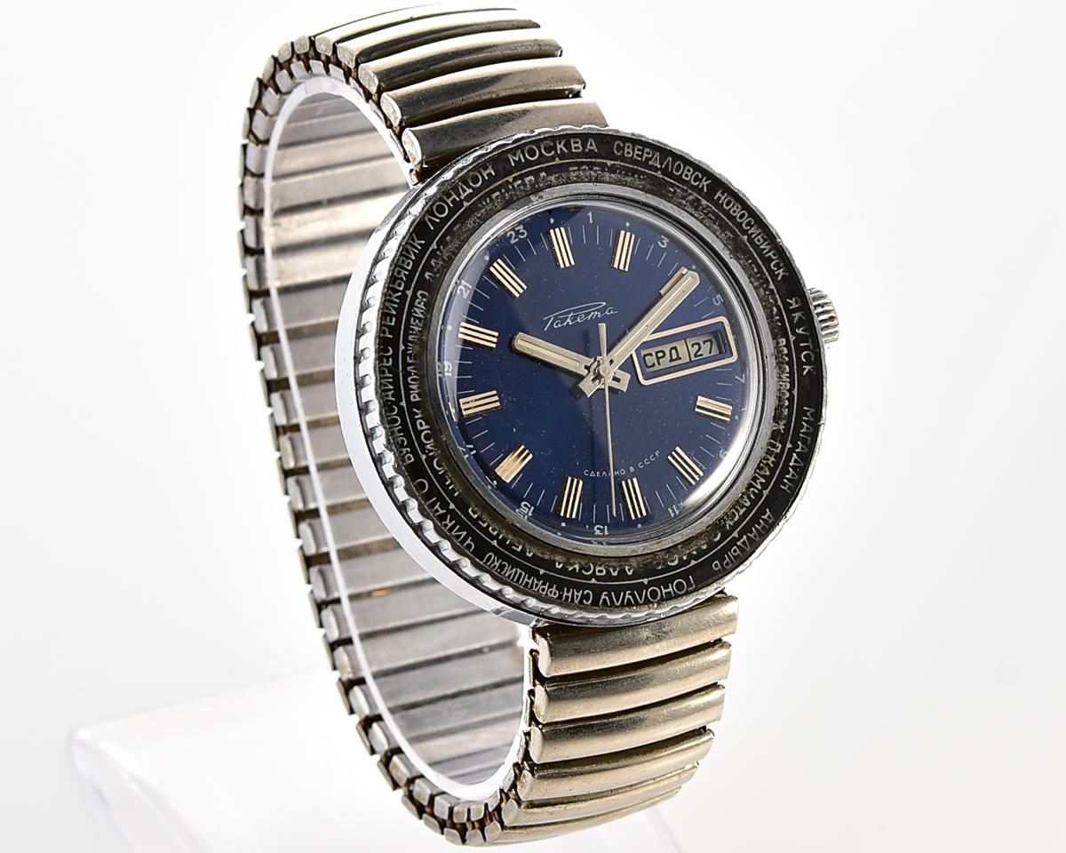 Excellent mechanical RAKETA Goroda(Cities) world time soviet watch ...